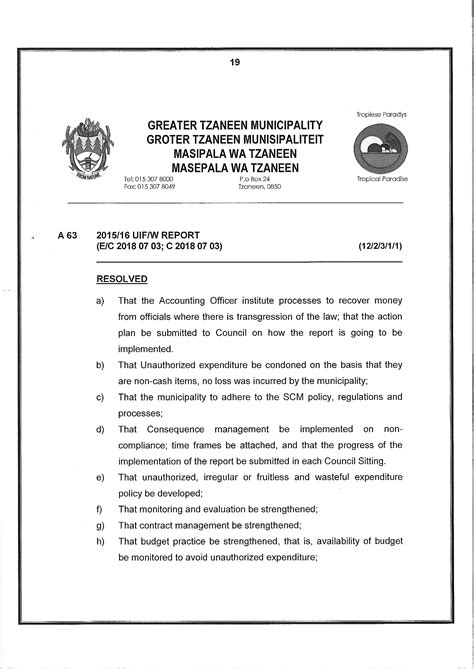 UIF Reports Greater Tzaneen Municipality