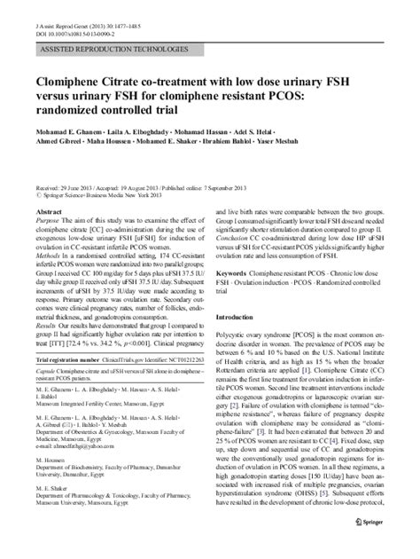 Pdf Clomiphene Citrate Co Treatment With Low Dose Urinary Fsh Versus Urinary Fsh For