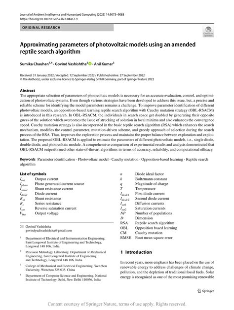Approximating Parameters Of Photovoltaic Models Using An Amended