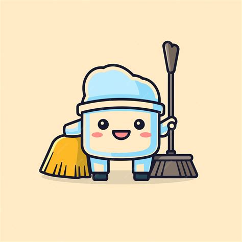 Premium Vector Cute Cleaner Mascot Character With Broomstick Cleaning