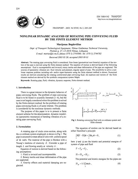 Pdf Nonlinear Dynamic Analysis Of Rotating Pipe Conveying Fluid By The Finite Element Method