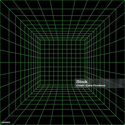 Wireframe Perspective Cube 3d Wireframe Grid Room 3d Perspective Laser Grid Cyberspace Black