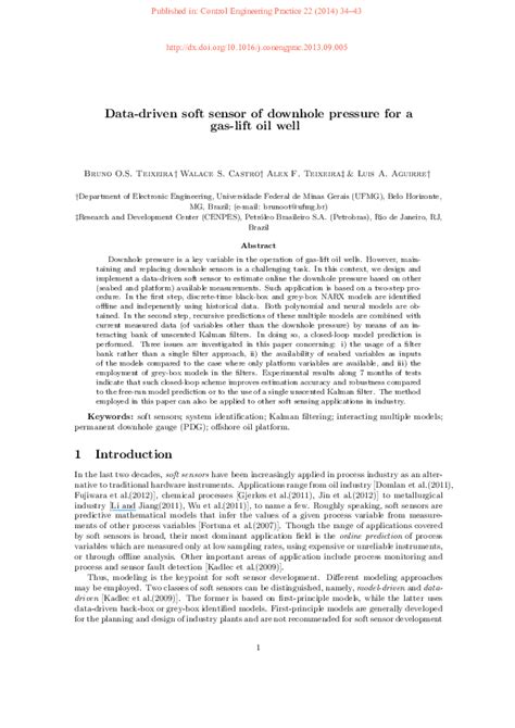 Pdf Data Driven Soft Sensor Of Downhole Pressure For A Gas Lift Oil Well