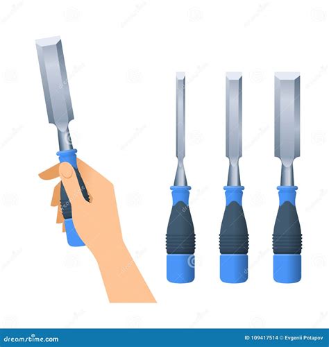 Human Hand Holds Chisel Carpentry Steel Tool Set Stock Vector Illustration Of Engineering