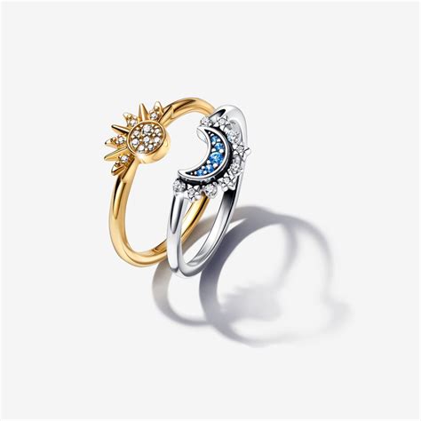 Ensemble De Bagues Soleil Et Lune Célestes