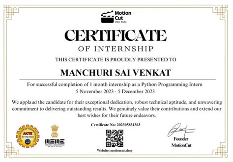 Sai Venkat Manchuri On Linkedin Hey Guys Here Is My One Month Python Internship Certificate