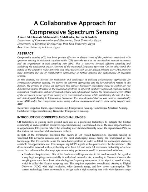 Pdf A Collaborative Approach For Compressive Spectrum Sensing