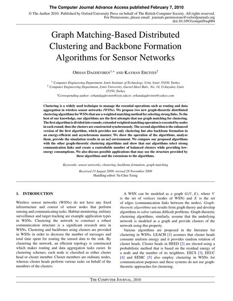 Pdf Graph Matching Based Distributed Clustering And Backbone Formation Algorithms For Sensor