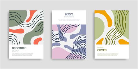 유체 모양의 추상 커버 세트 물결 모양의 A4 배경 모음 손으로 그린 스타일의 템플릿 0명에 대한 스톡 벡터 아트 및 기타