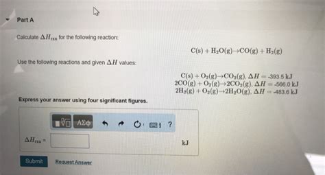 solved part a calculate ahxn for the following reaction