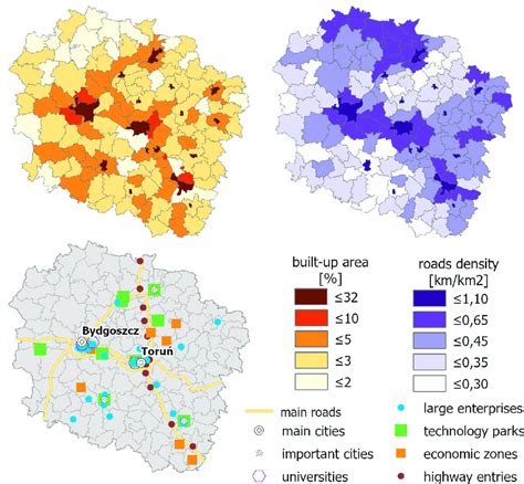 selected variables derived from spatial data and the location of the