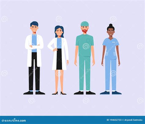 Set Of Doctor And Nurse Cartoon Characters Medical Staff Team Concept In Hospital Flat Vector