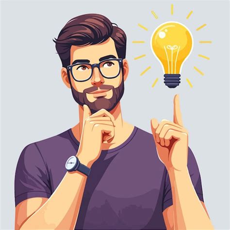 Premium Vector Illustration Of A Guy Looking For New Ideas And There Is A Lamp Next To Him