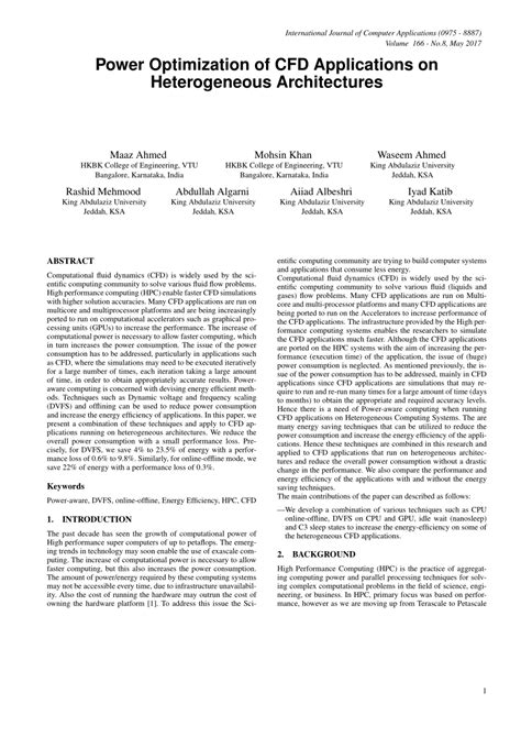 Pdf Power Optimization Of Cfd Applications On Heterogeneous Architectures