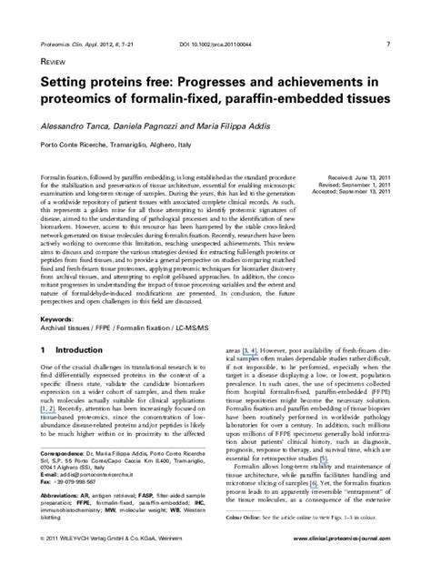 Pdf Setting Proteins Free Progresses And Achievements In Proteomics Of Formalin Fixed