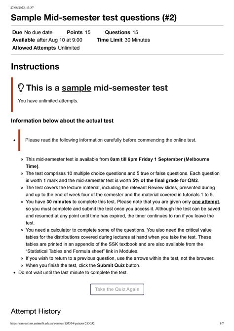 Sample Mid Semester Test Questions 2 ⚠️ Quantitative Methods 2 Econ2000 3 2023 Sm2 Sample