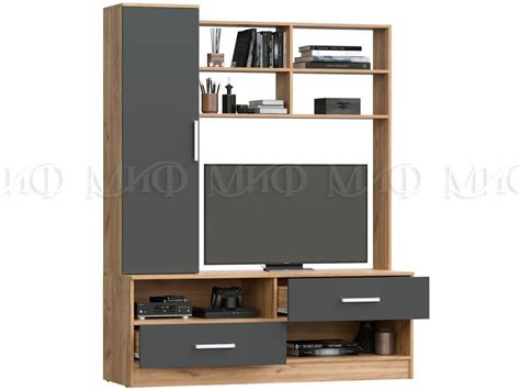 Гостиная Мартина центральная секция Графит Дуб крафт купить в интернет магазине Мебель в
