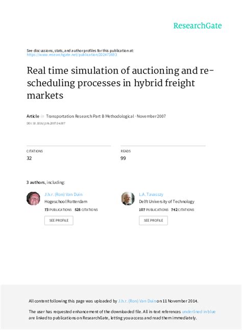 pdf real time simulation of auctioning and re scheduling processes in hybrid freight markets