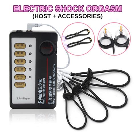 Electric Shock Pulse Physiotherapy Masturbation Orgasm Device Penis Ring Nipple Ring Set Adult