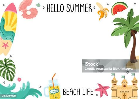 안녕하세요 여름 프레임입니다 해변 파티 벡터 디자인 템플릿입니다 판매 파티를 위한 해변 배경입니다 해변 파티에 대한 스톡 벡터 아트 및 기타 이미지 Istock