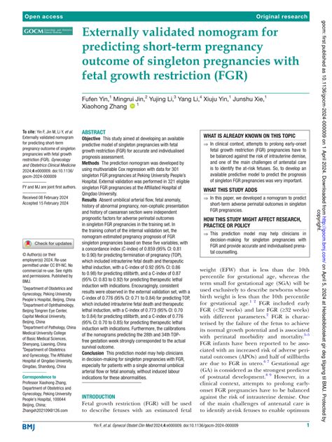 Pdf Externally Validated Nomogram For Predicting Short Term Pregnancy Outcome Of Singleton