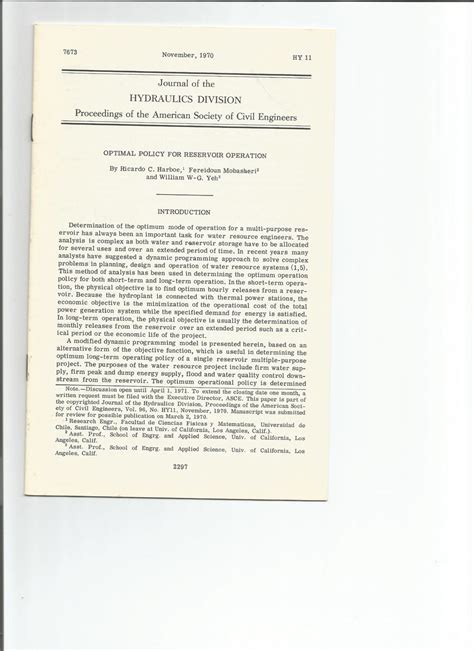 Pdf Optimal Policy For Reservoir Operation