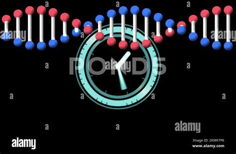 Digital Animation Of Dna Structure Spinning Over Neon Blue Digital Clock Ticking Stock Video