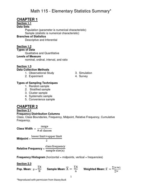 Math 115 Summary Packet Pdf Normal Distribution Statistics