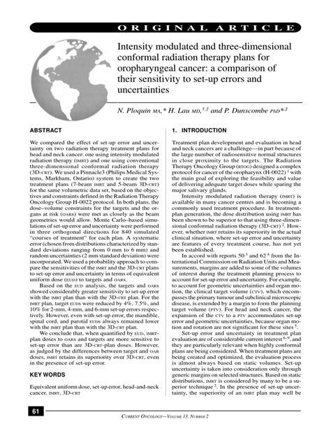 Pdf Intensity Modulated And Three Dimensional Conformal Radiation Therapy Plans For