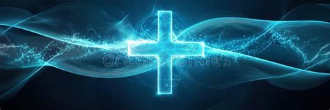 Glowing Waveforms Merge Into A Cross Shaped Medical Symbol In A Futuristic Blue And White