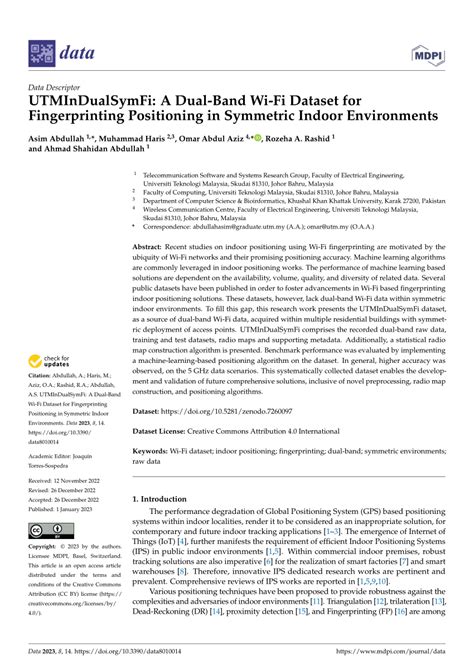 Pdf Utmindualsymfi A Dual Band Wi Fi Dataset For Fingerprinting Positioning In Symmetric