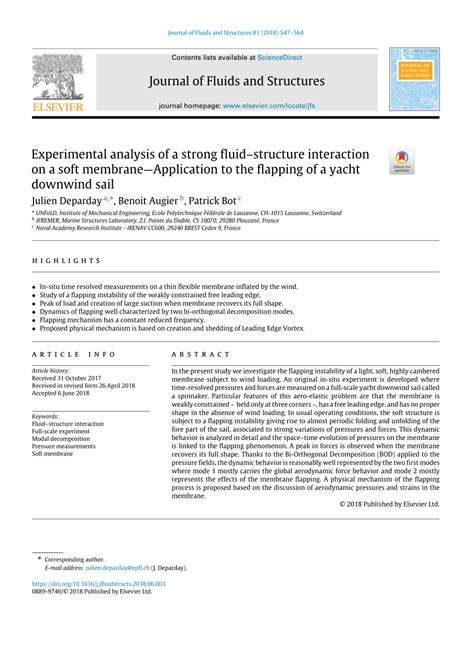 Pdf Experimental Analysis Of A Strong Fluidstructure Interaction On