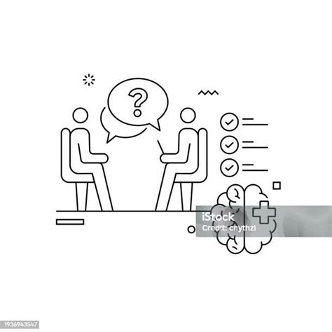 라인 아이콘이 있는 심리학자 관련 디자인 단순 윤곽선 기호 아이콘 문제 지원 조언 불안 스트레스 우울증 정신 건강 건강관리와 의술에 대한 스톡 벡터 아트 및 기타 이미지