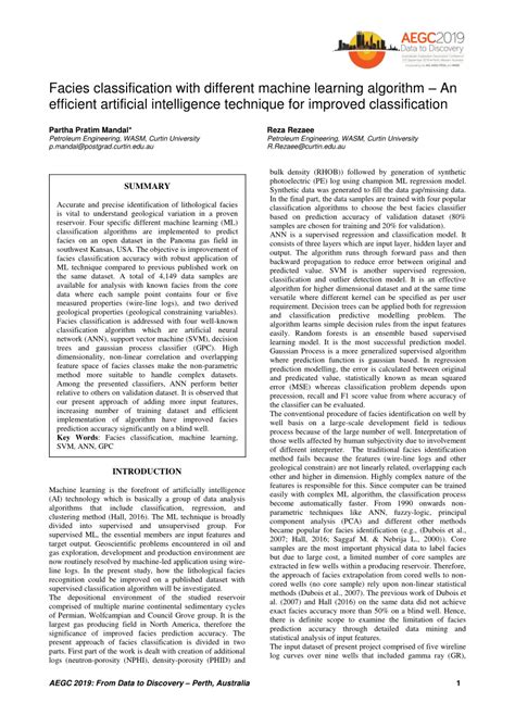 Pdf Facies Classification With Different Machine Learning Algorithm An Efficient Artificial
