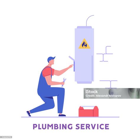 싱크 파이프를 수리하는 배관공 호출 마스터 고정 히터 파이프 전문 엔지니어가 보일러를 확인합니다 배관 서비스 가정 주인 핸디맨의 개념 벡터 일러스트 레이 션 플랫 만화