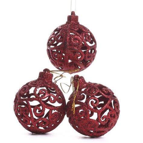 Red Glittered Mesh Scroll Ball Ornaments Christmas Ornaments Christmas And Winter Holiday