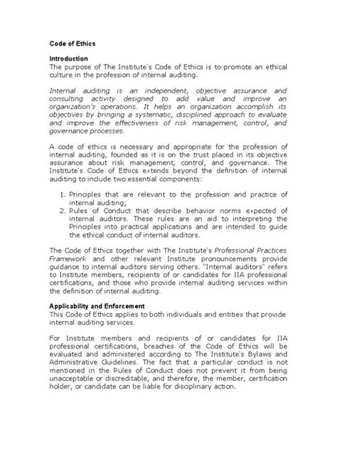 Code Of Ethics Pdf Internal Audit Audit