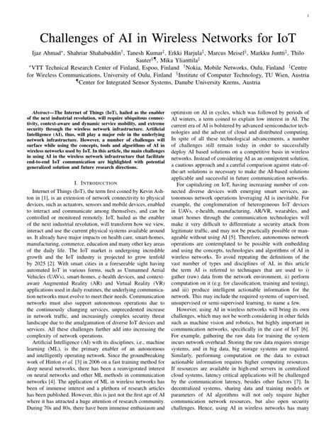 Pdf Challenges Of Ai In Wireless Networks For Iot