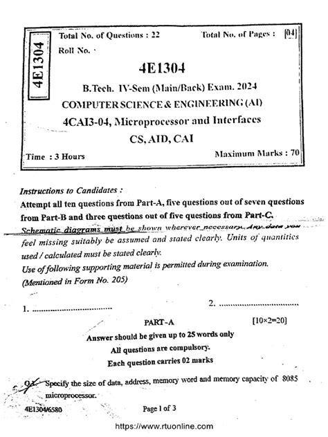 Btech Cs It 4 Sem Microprocessor And Interfaces 4e1304 2024 Pdf