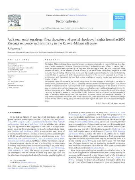 Pdf Fault Segmentation Deep Rift Earthquakes And Crustal Rheology