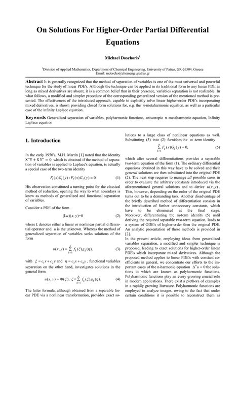 Pdf On Solutions For Higher Order Partial Differential Equations