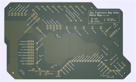 Designed A Pcb Bart Caltrain Muni Vta System Map For Fun This Is Still A Prototype And Ive