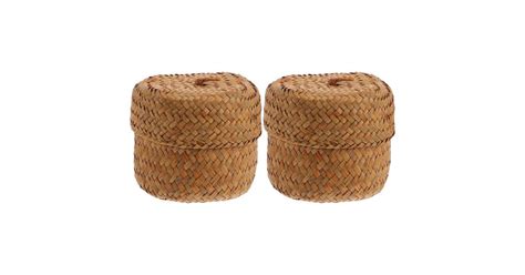 Shop 2pcs Seagrass Storage Baskets With Lid Rustic Woven Seagrass Desktop Basket Woven T Box