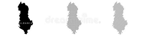 Albania Silhouette Map And Two Patterns Of Dots And Slanted Lines Flat Vector Illustration