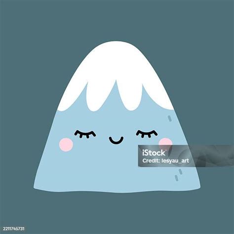 눈 덮인 봉우리가 있는 귀여운 산 플랫 스타일의 벡터 손으로 그린 그림 장식 카드 로고 다양한 디자인에 적합합니다 카와이 캐릭터 0명에 대한 스톡 벡터 아트 및 기타 이미지