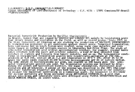 Pdf Bacterial Insecticide Production By Bacillus Thuringiensis