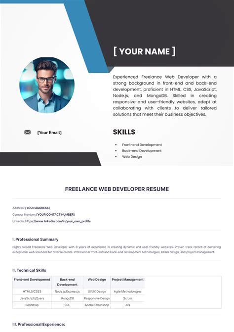 Freelance Web Developer Resume Template To Edit Online