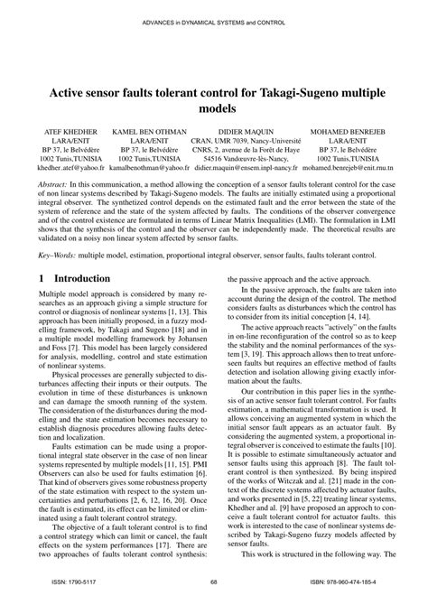 Pdf Active Sensor Faults Tolerant Control For Takagi Sugeno Multiple Models