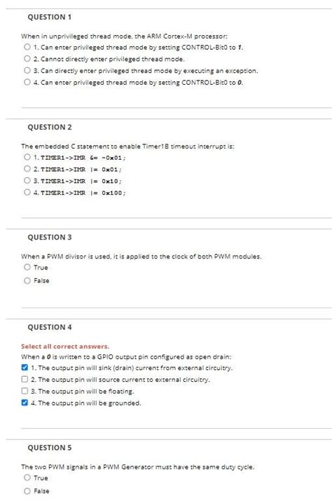 Solved Question 1 When In Unprivileged Thread Mode The Arm