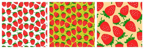딸기 이음새있는 패턴 세트 패션 의류 디자인입니다 레드 베리 드레스 스커트 리넨 또는 커튼을위한 음식 인쇄 손으로 그린 벡터